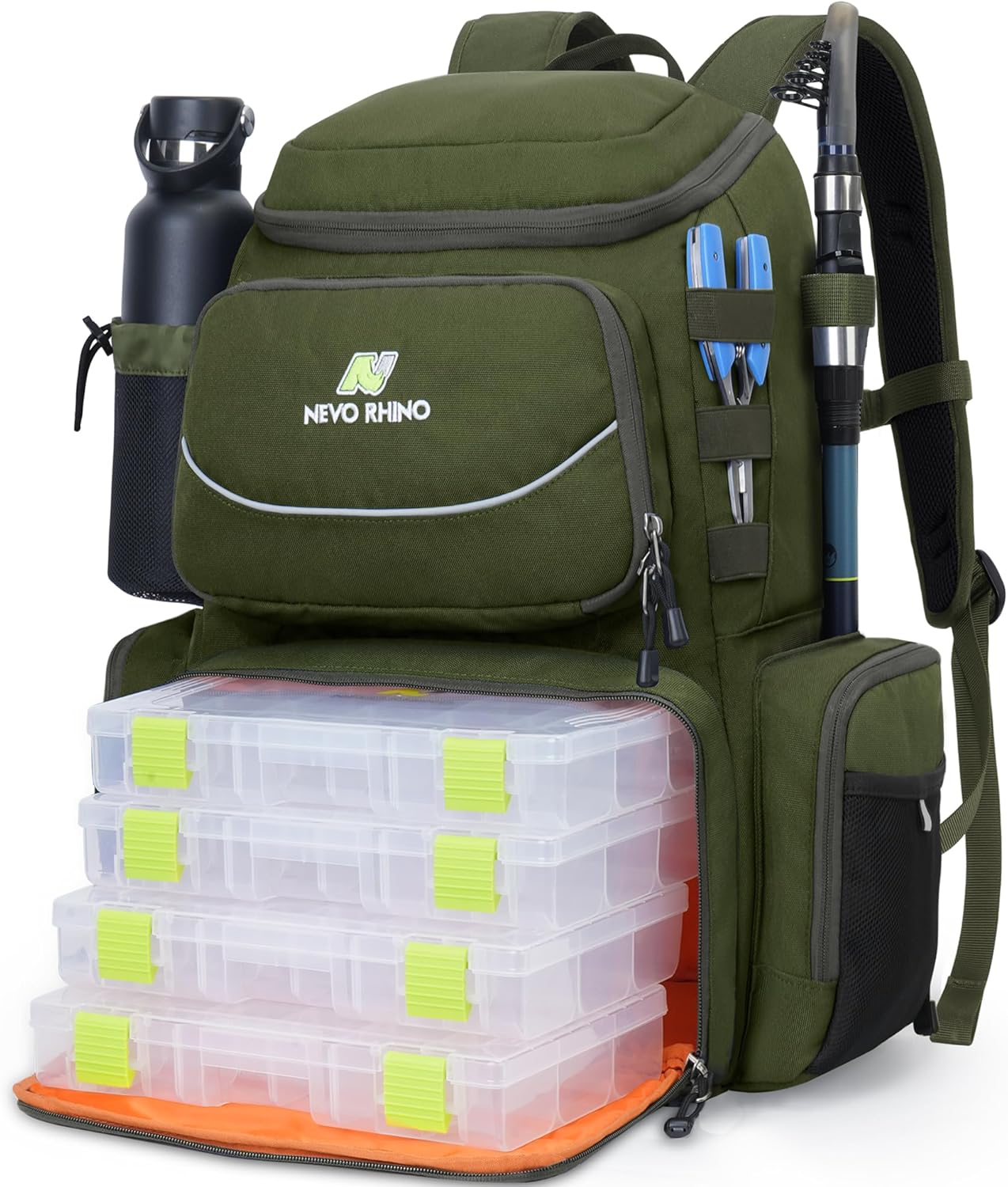NEVO RHINO 40L Fishing Backpack with 4 Tackle Boxes – Water-Resistant ...